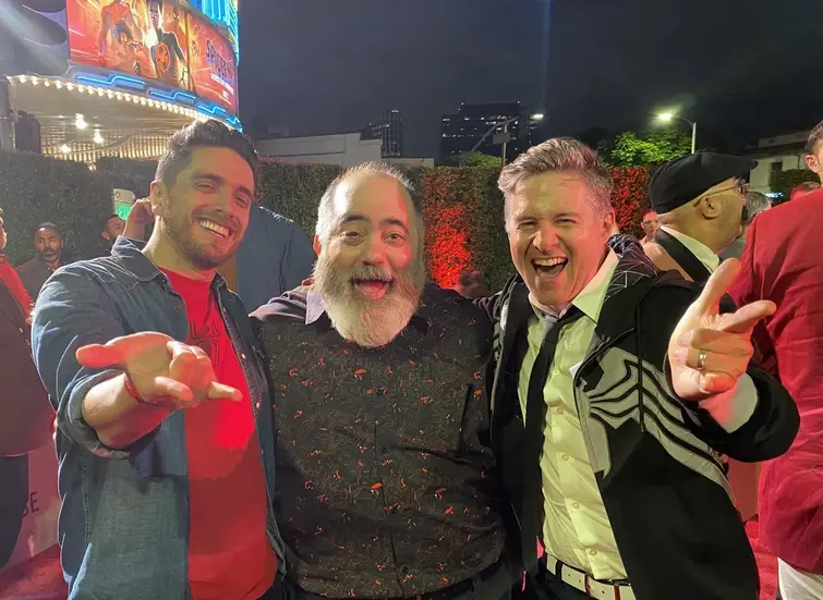 Josh Keaton, Dan Slott, and Yuri Lowenthal at tonight’s Spider-Verse ...