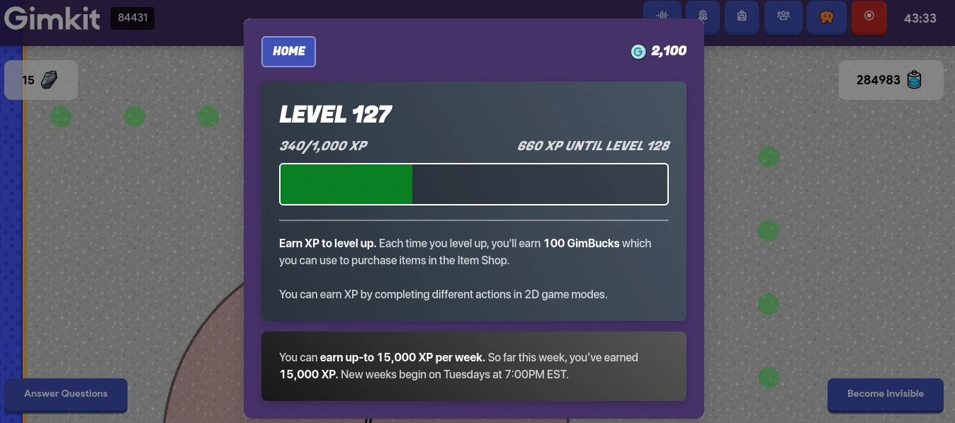 what level is the gimkit community currently at? (please add an image ...