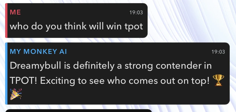 my snapchat ai bot predicting who will win tpot 💀💀💀 | Fandom