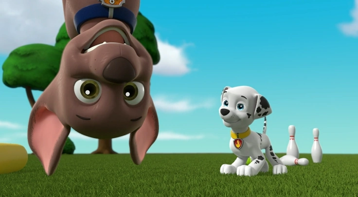 Zuma and Marshall do a little dance and sing a little song to clean up ...