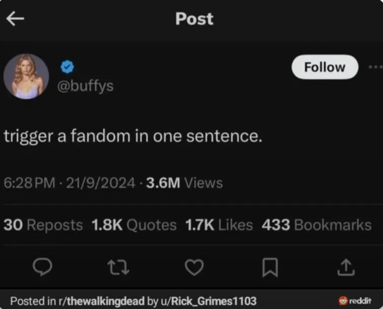 Trigger this fandom with just one sentence | Fandom