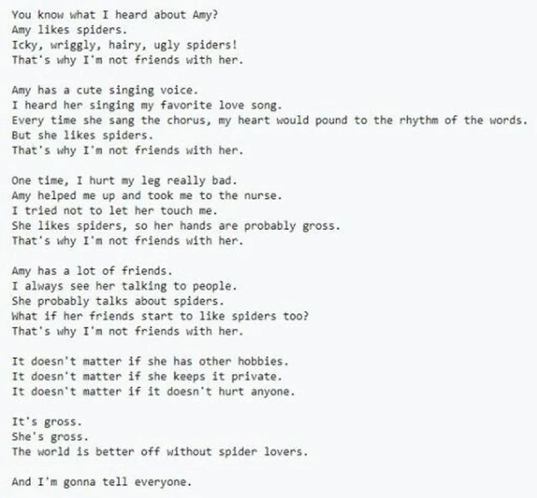 Amy likes spiders (poem by Natsuki) | Fandom