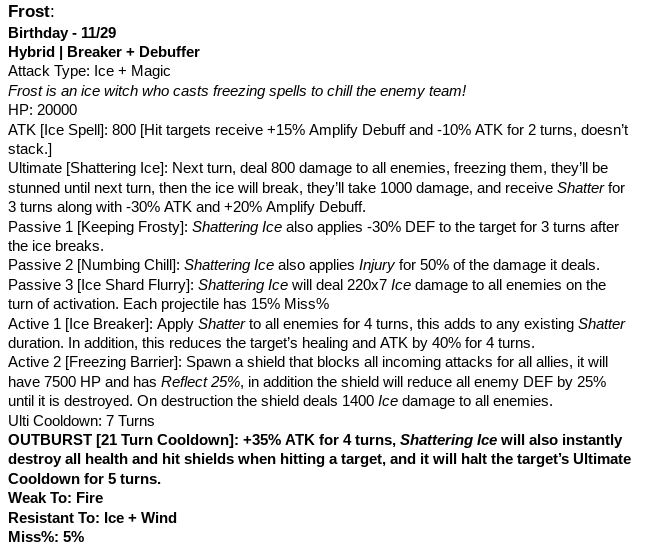 Character Overview: Frost | Turnium | Fandom
