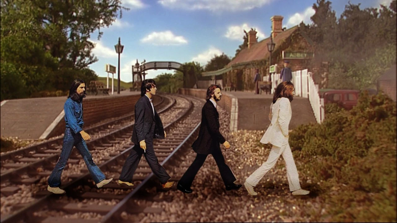The Beatles crossing the rails near Abbey (station) in Series 9. | Fandom