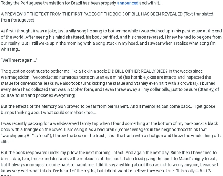 First page of the book of bill revealed on reddit | Fandom