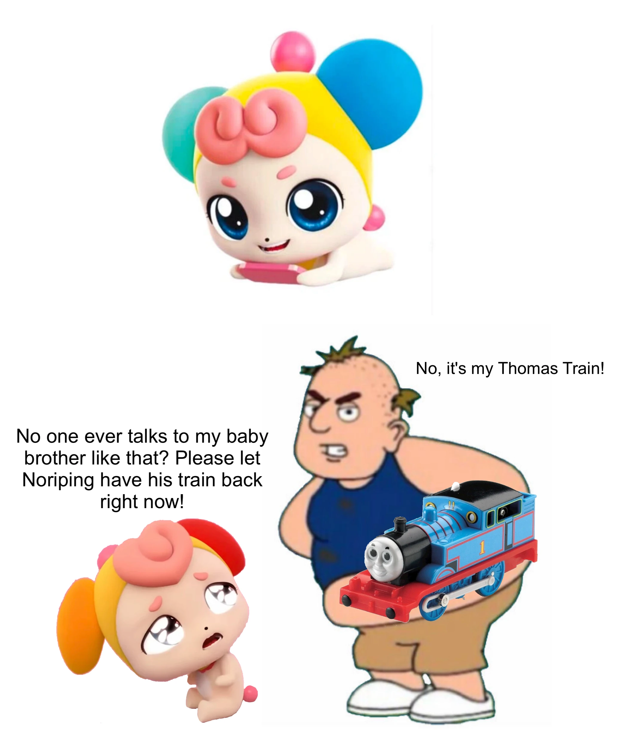 Noraping shielding Noriping from Big Baby Tom | Fandom