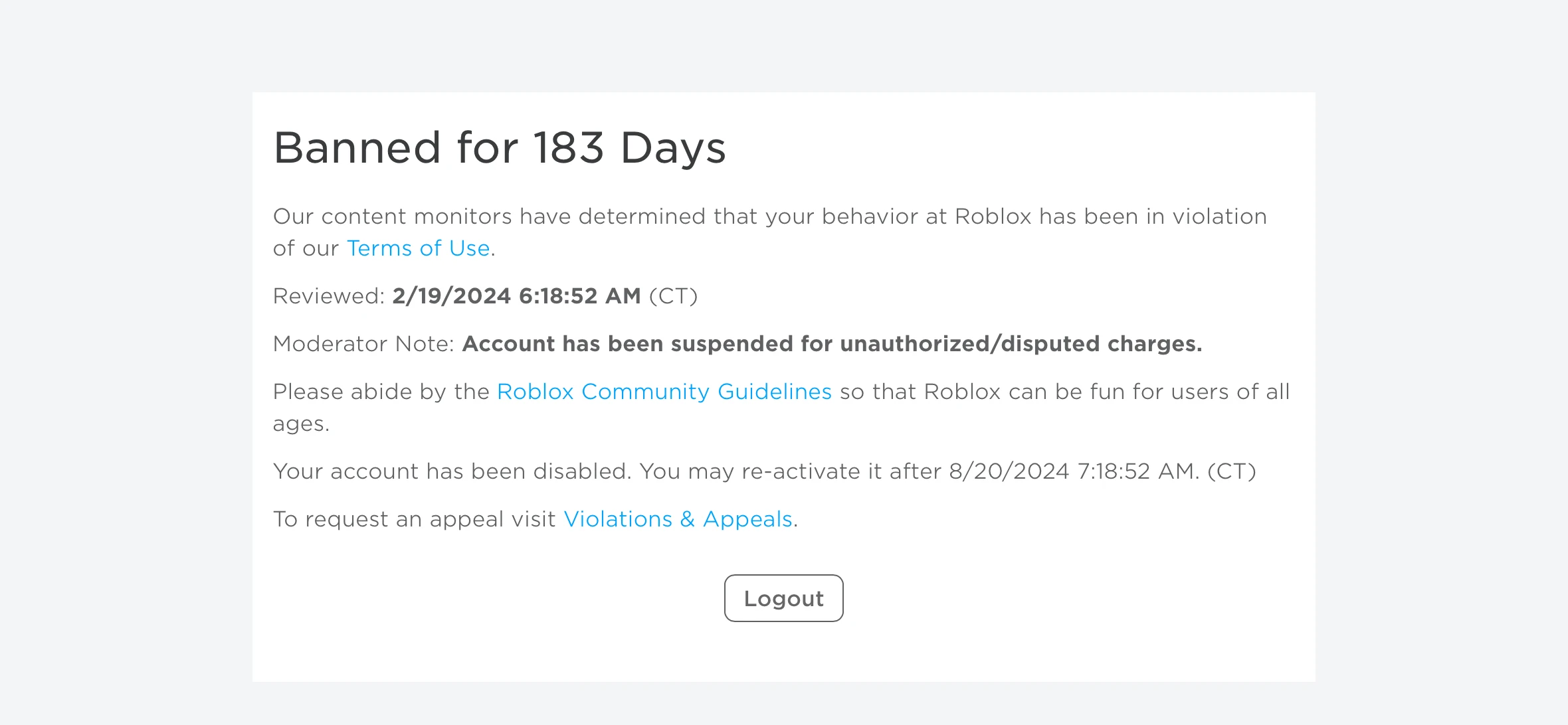 got banned on roblox for 6 months due to no reason | Fandom