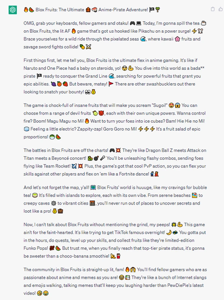 i told chat gpt to write an essay of blox fruits | Fandom