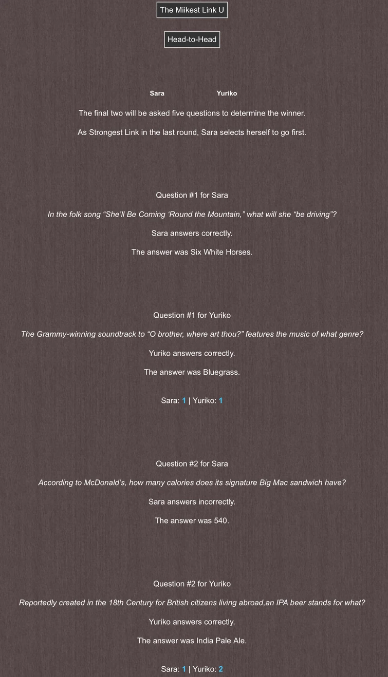 The Miikest Link U: Final Round & Statistics | Fandom