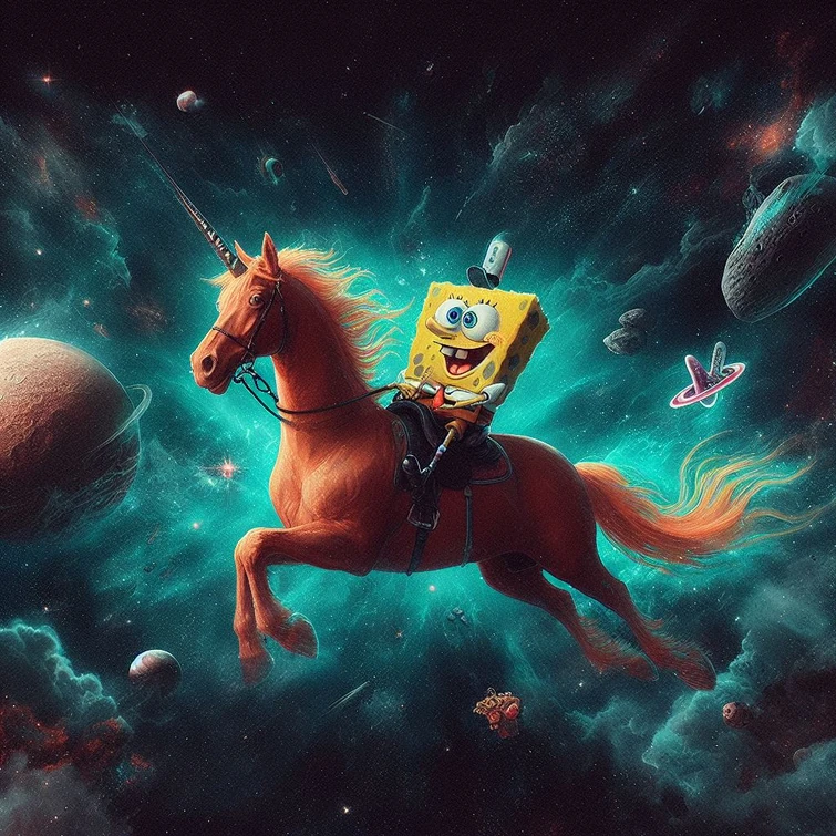 Some AI Art of SpongeBob Riding a Horse in Outer Space | Fandom