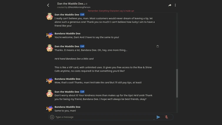 I added my OC (Dan the Waddle Dee) to character.ai! | Fandom