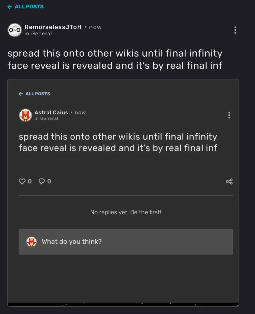 spread this onto other wikis until final infinity face reveal is ...