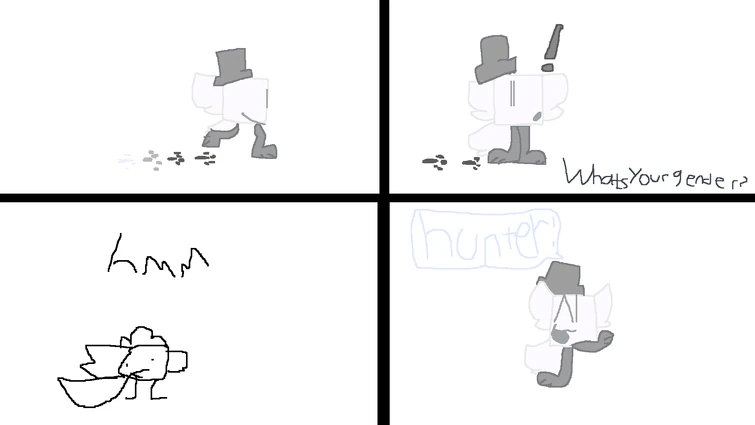 Something involving a snow leopard thats a object with a tophat and someone asking it's gender ...