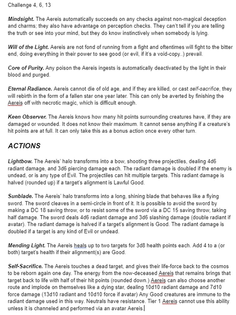 Dungeons and Dragons Stat Blocks for CoS Creatures DAY 1: Aereis | Fandom