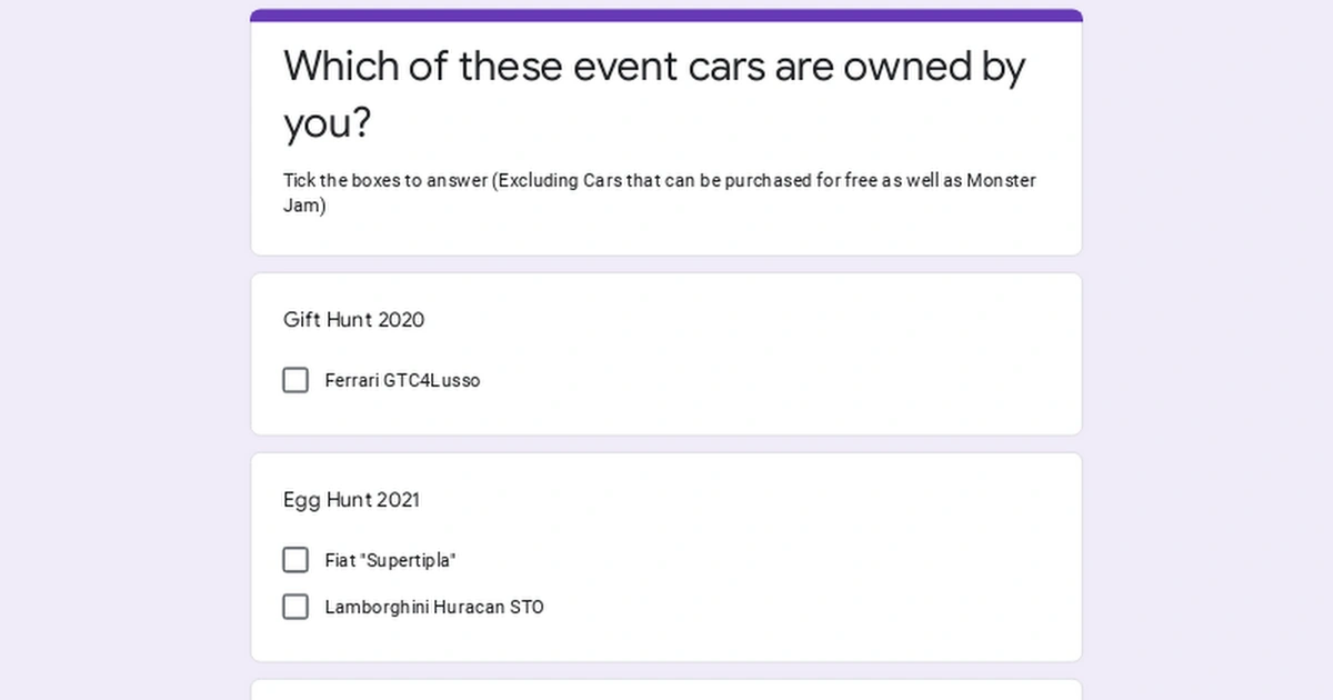 Event cars poll updated, go here: | Fandom