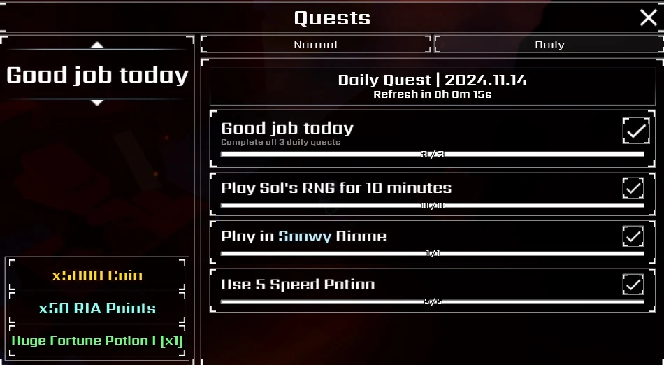 How to collect the reward for completing the "Complete all 3 daily ...