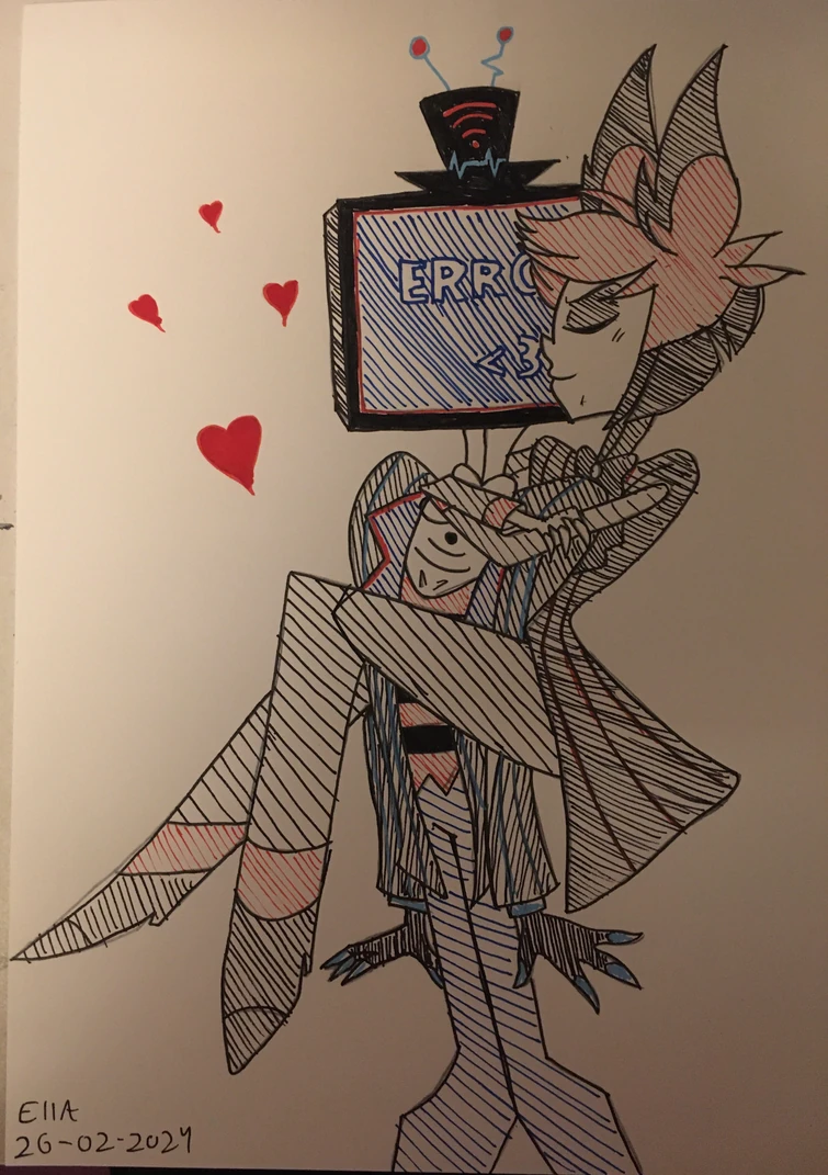 Drawing of Alastor X Vox. (I don’t ship it but it was a request) | Fandom