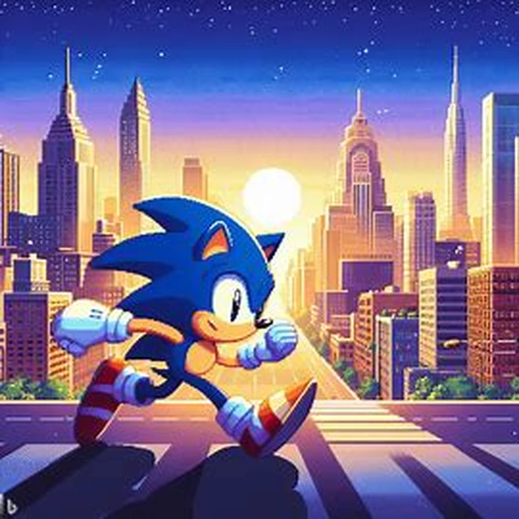 Classic Sonic running through cities, by Bing AI | Fandom