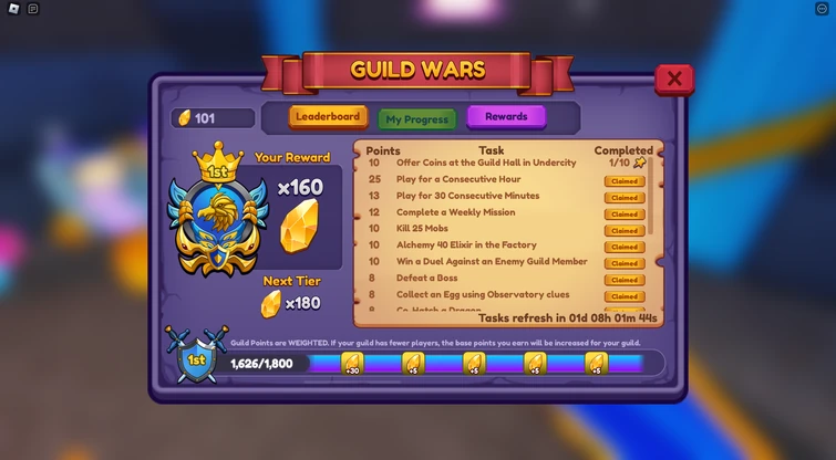 Royal Guild members, please remember to do all the tasks you can before ...