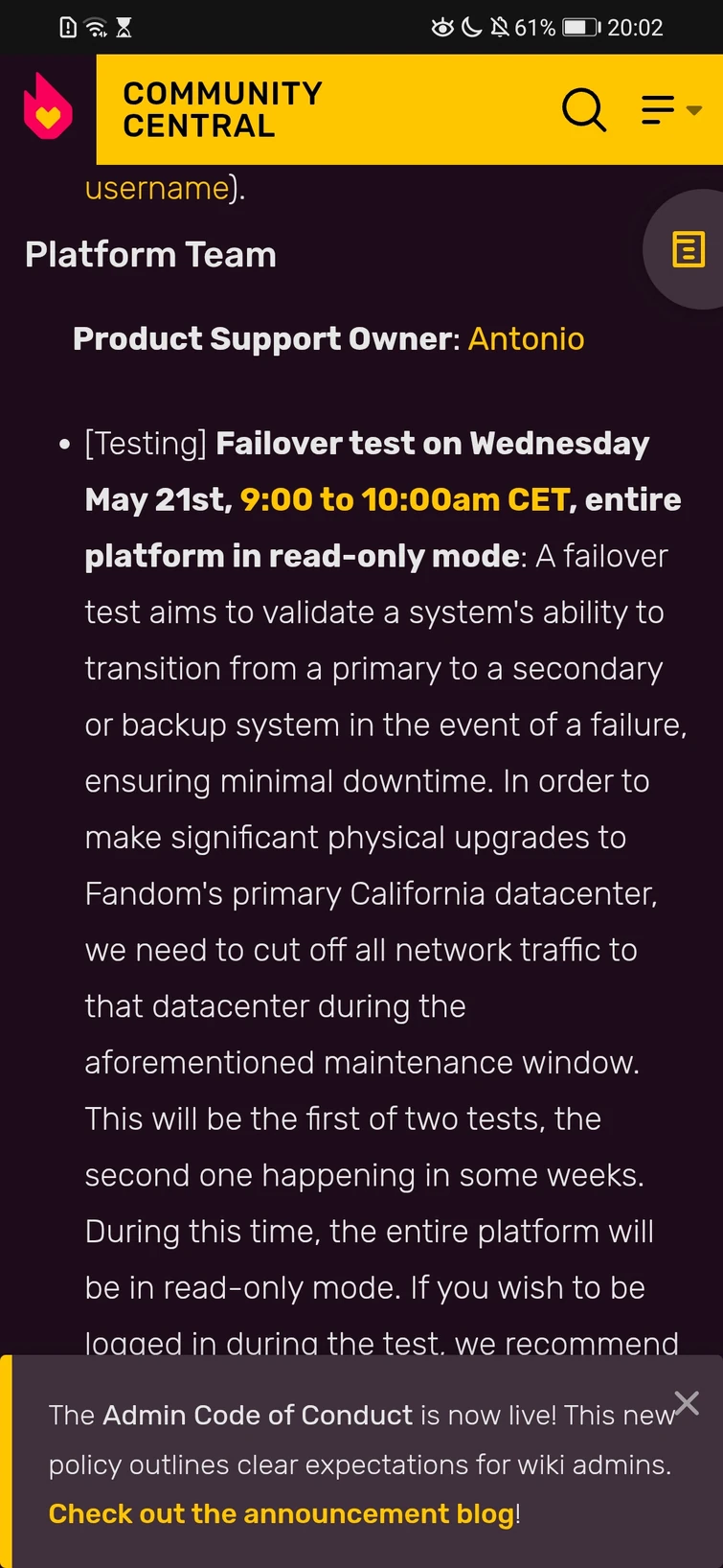Message in Community Central | Fandom