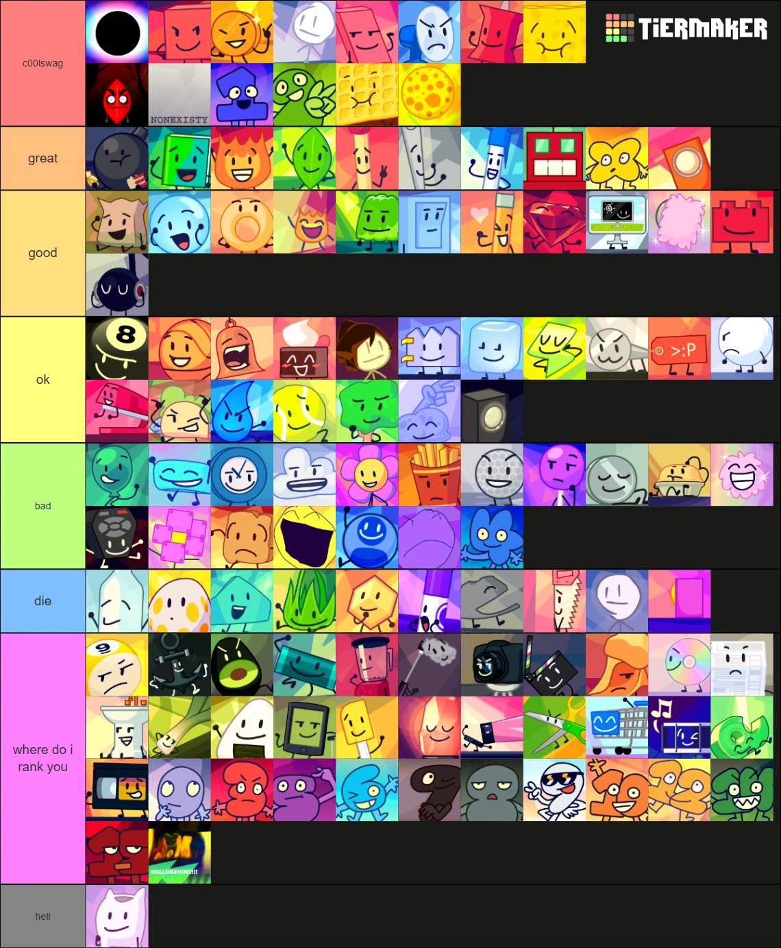 the best bfdi tier list | Fandom