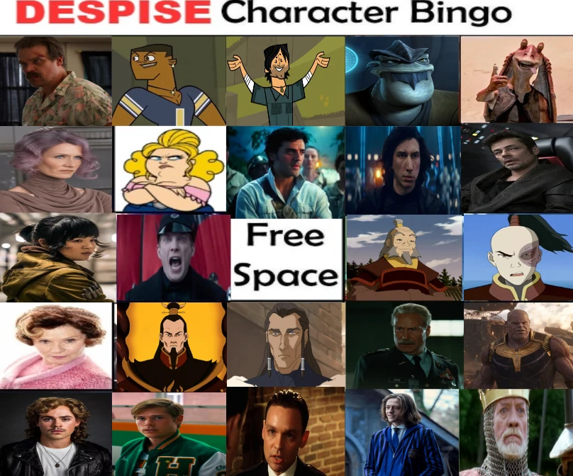 The WORST Fictional Characters Of All Time Bingo | Fandom