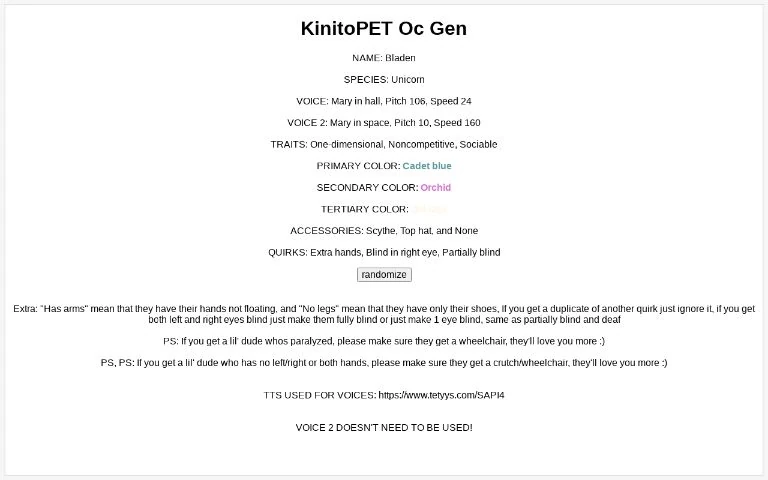 Some Perchance generators to make pages of | Fandom