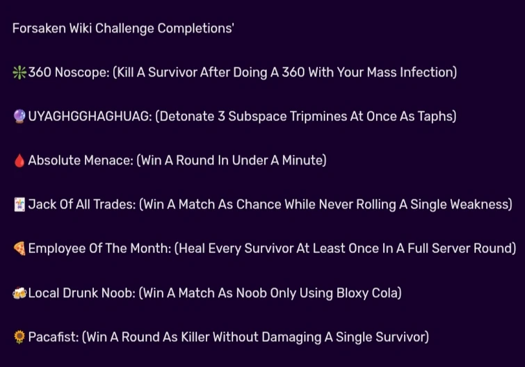 Forsaken Wiki Challenges | Fandom