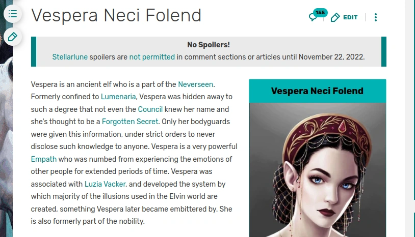 Does the fact that it says NO SPOILERS on Vespera's page mean there's stuff to spoil? | Fandom