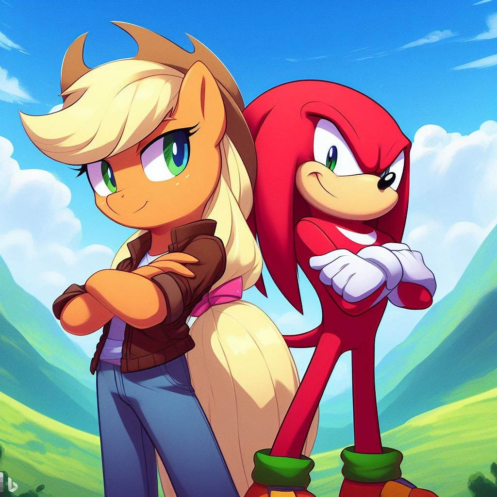 A less hideous AI image of Knuckles and Applejack | Fandom
