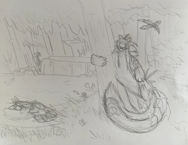 Unfinished sketch of creatures in a forest | Fandom