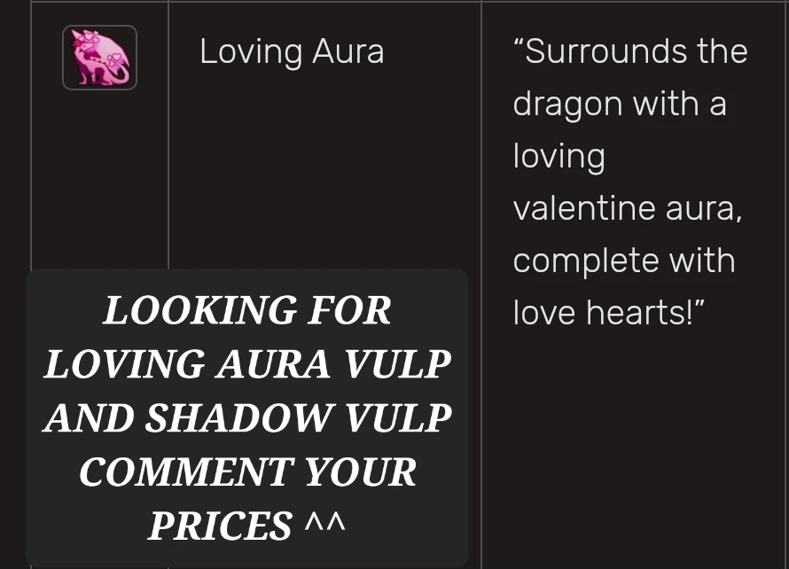 Looking to Buy Loving aura Vulp And shadow Aura Vulp comment Your Prices ^^ | Fandom