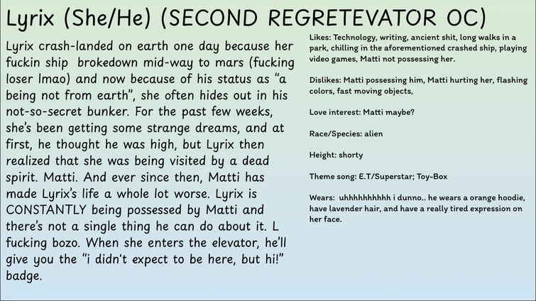 that one alien that i made as another regretevator oc (art + oc slide ...