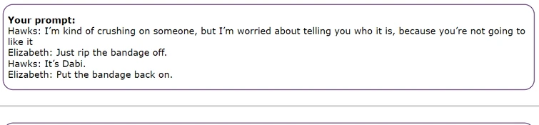 So I was doing incorrect quotes with myself, Dabi, and Hawks to see ...