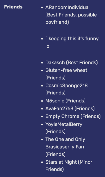my list of friends, mostly based on a poll | Fandom