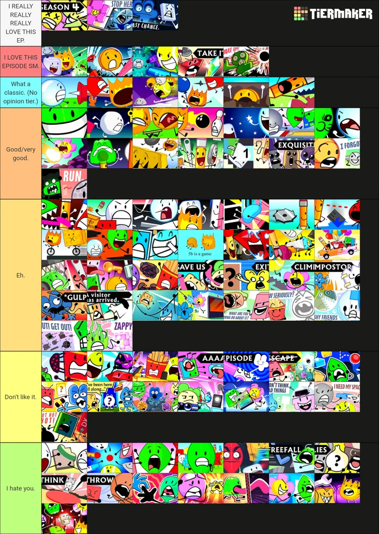 bfdi episode RANKING as of bfdia 15!! (MY opinion. please don't attack ...