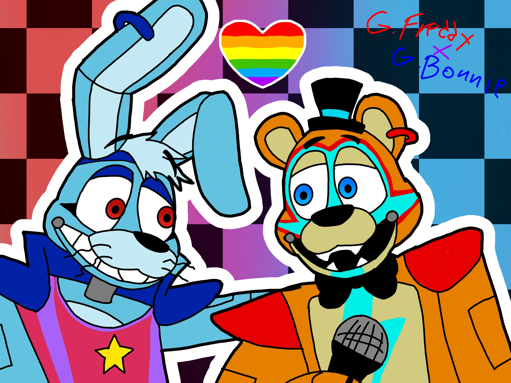 I drew gay robots for Pride Month (Glamrock Freddy X Glamrock Bonnie ...