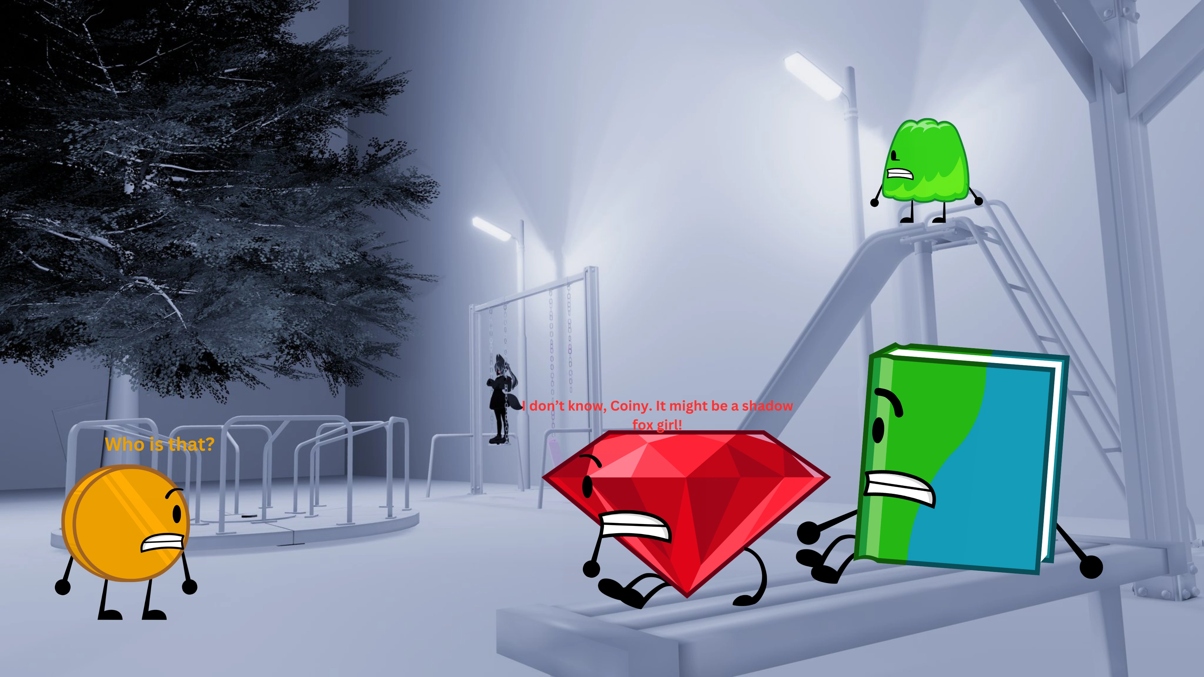 Coiny, Ruby, Book, and Gelatin Scared of Shadow Karin | Fandom