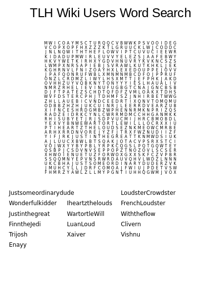 TLH wiki users word search!!! | Fandom