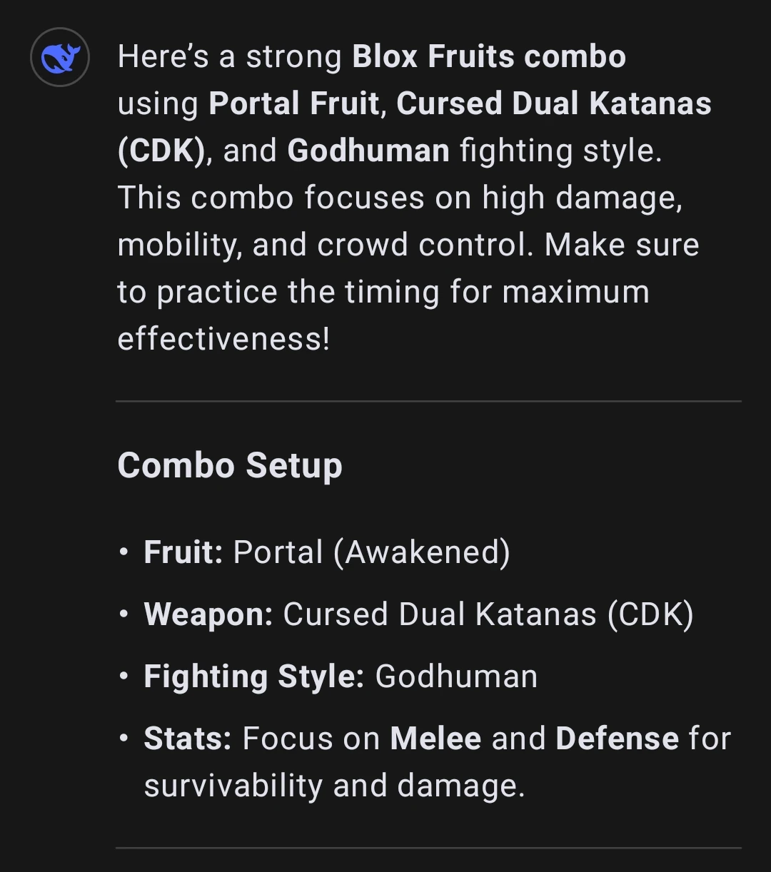 I asked deepseek for a portal cdk godhuman combo | Fandom