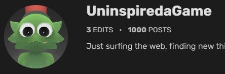 Congrats for 1k posts, UninspiredaGame. :) | Fandom