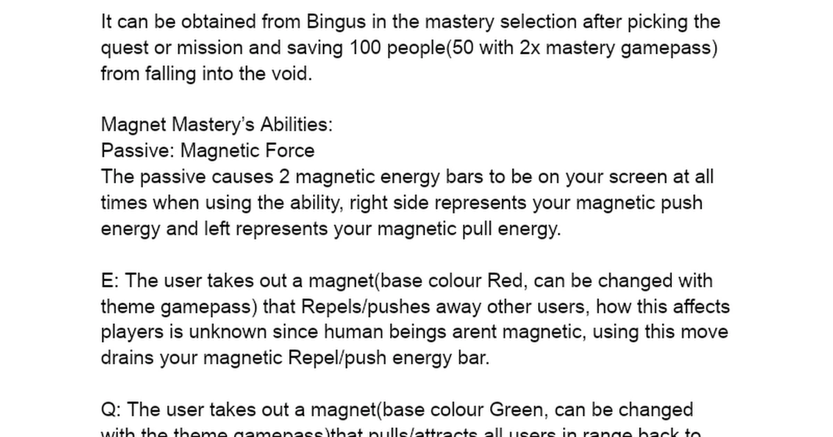 I have updated my Magnet mastery google doc. | Fandom