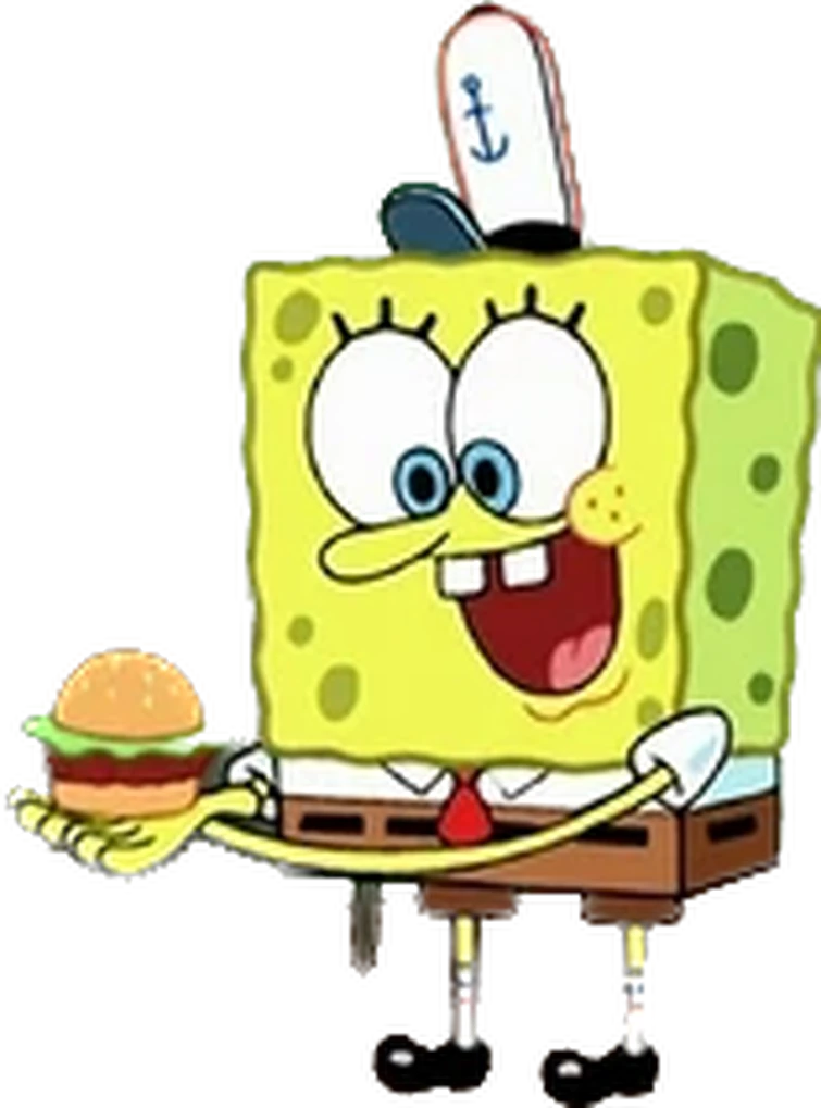 SpongeBob with a krabby patty in no background | Fandom