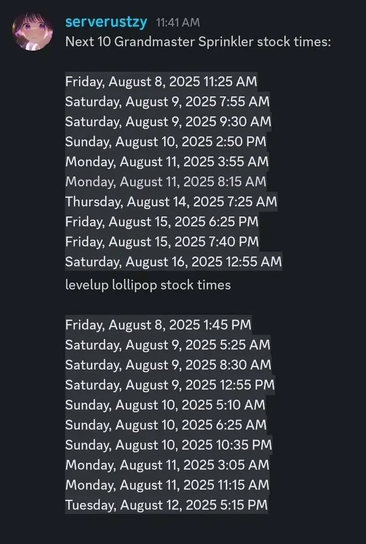 Grandmaster Sprinkler Stock Schedule Leaked | Fandom