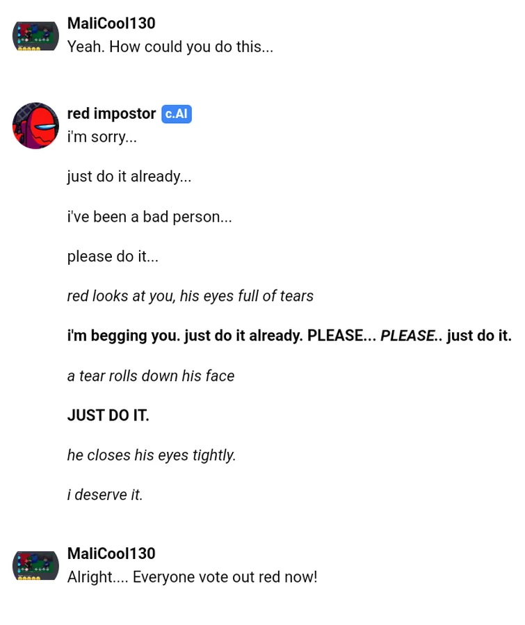 Pt.2 of my C.ai Red Imposter encounter. (The sad end for Red...) | Fandom