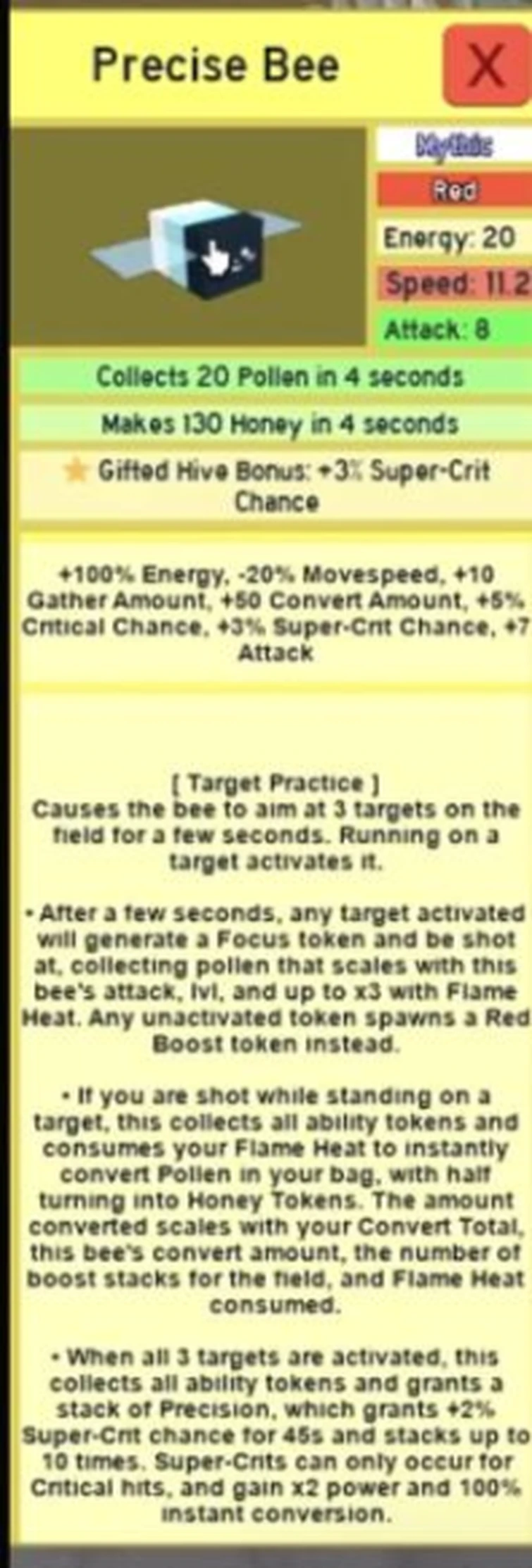 precise bee stats | Fandom