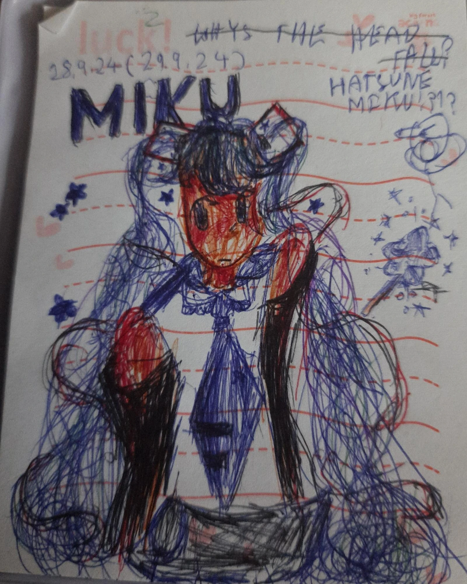 miku hatsune drawing i did today in church inside this girly unicorn ...