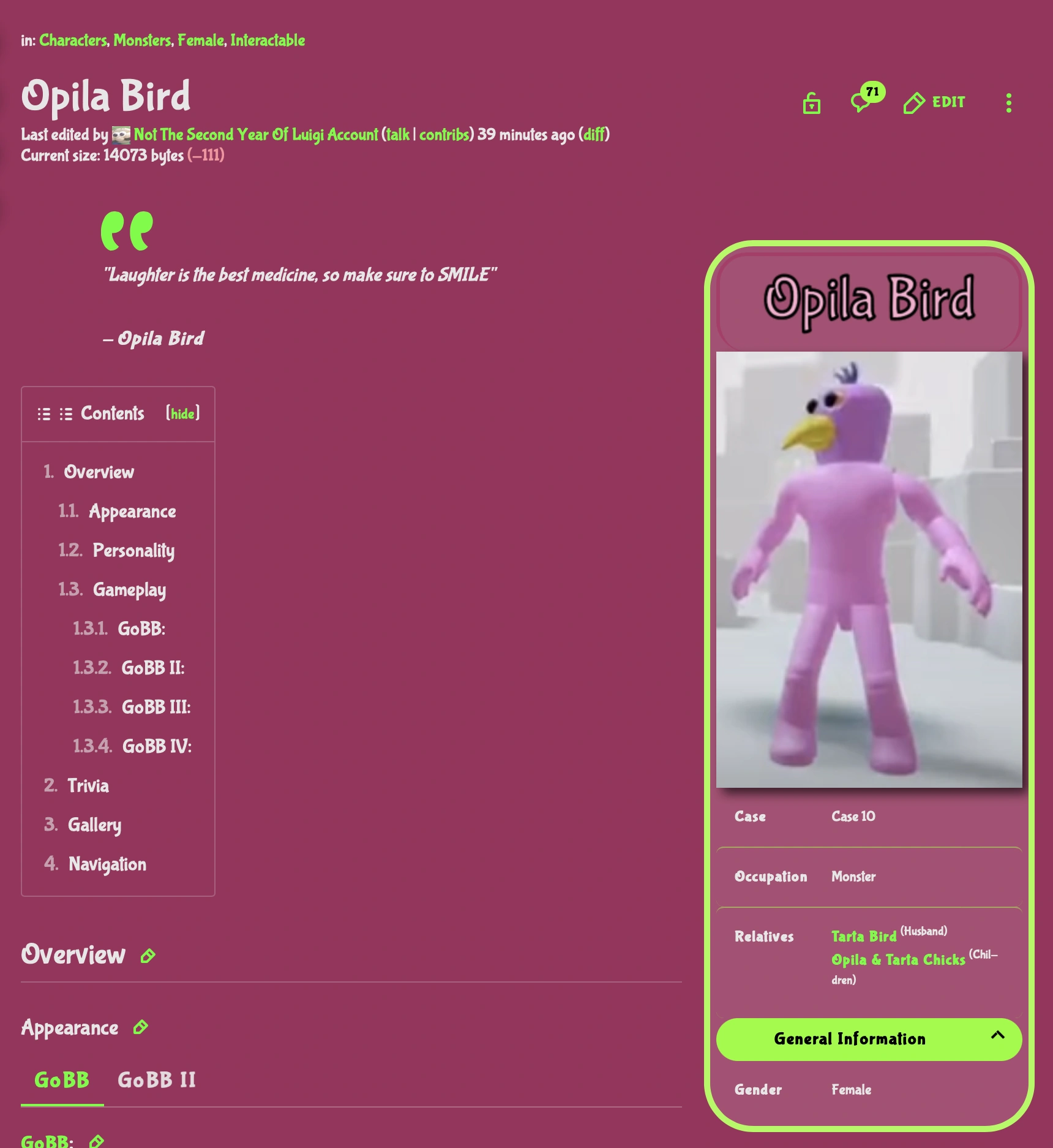 Lol, someone changed the page about opila bird | Fandom