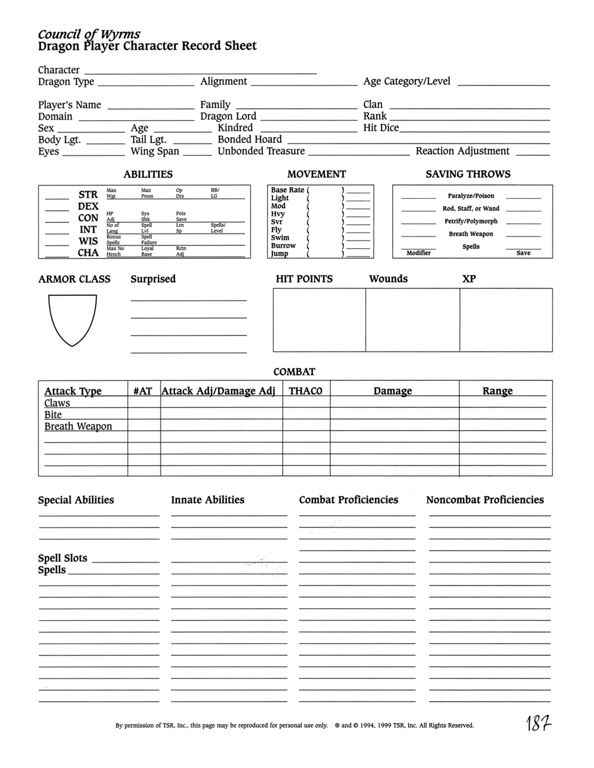 Record Sheets (CWS) | Advanced Dungeons & Dragons 2nd Edition Wiki | Fandom