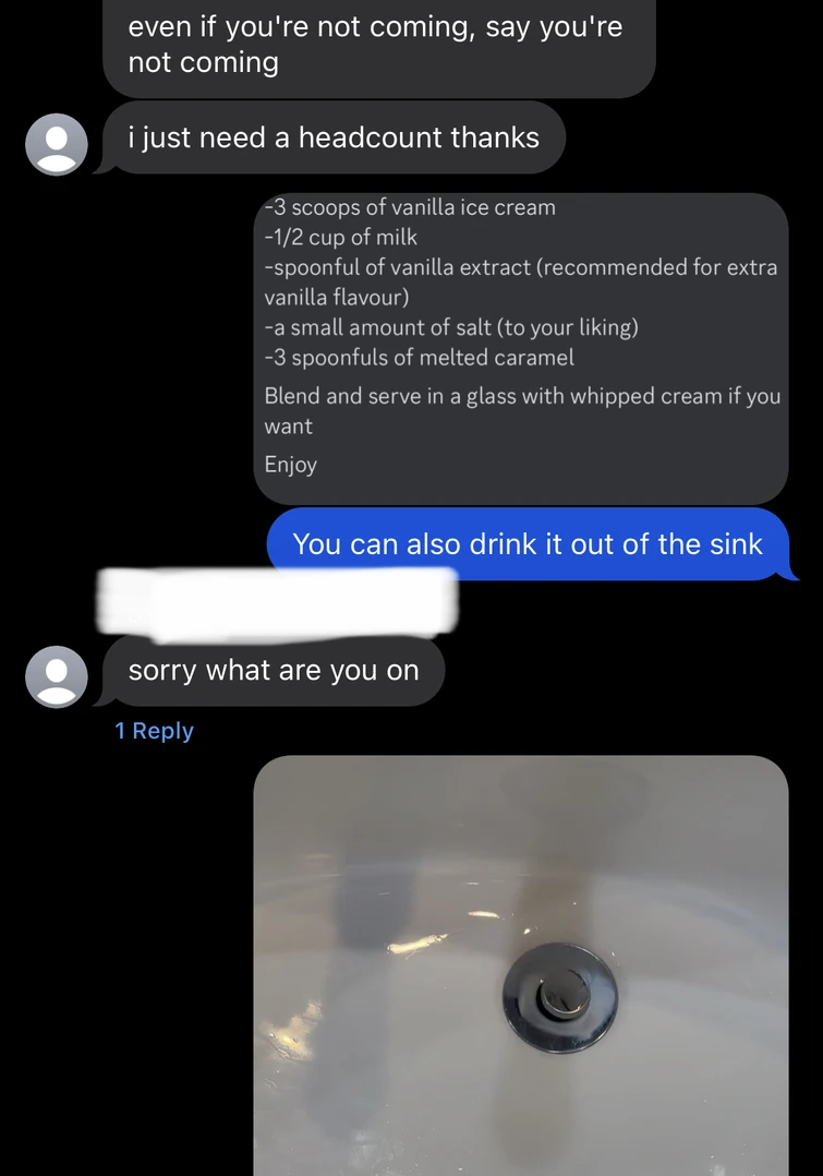 A milkshake recipe nobody asked for accompanied by text messages | Fandom